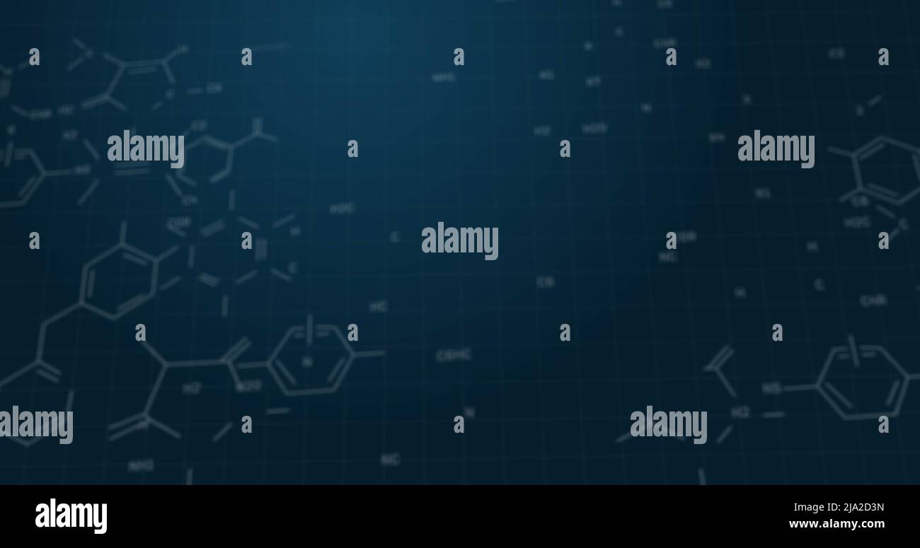 Image of chemical formula structures moving on blue background Stock ...