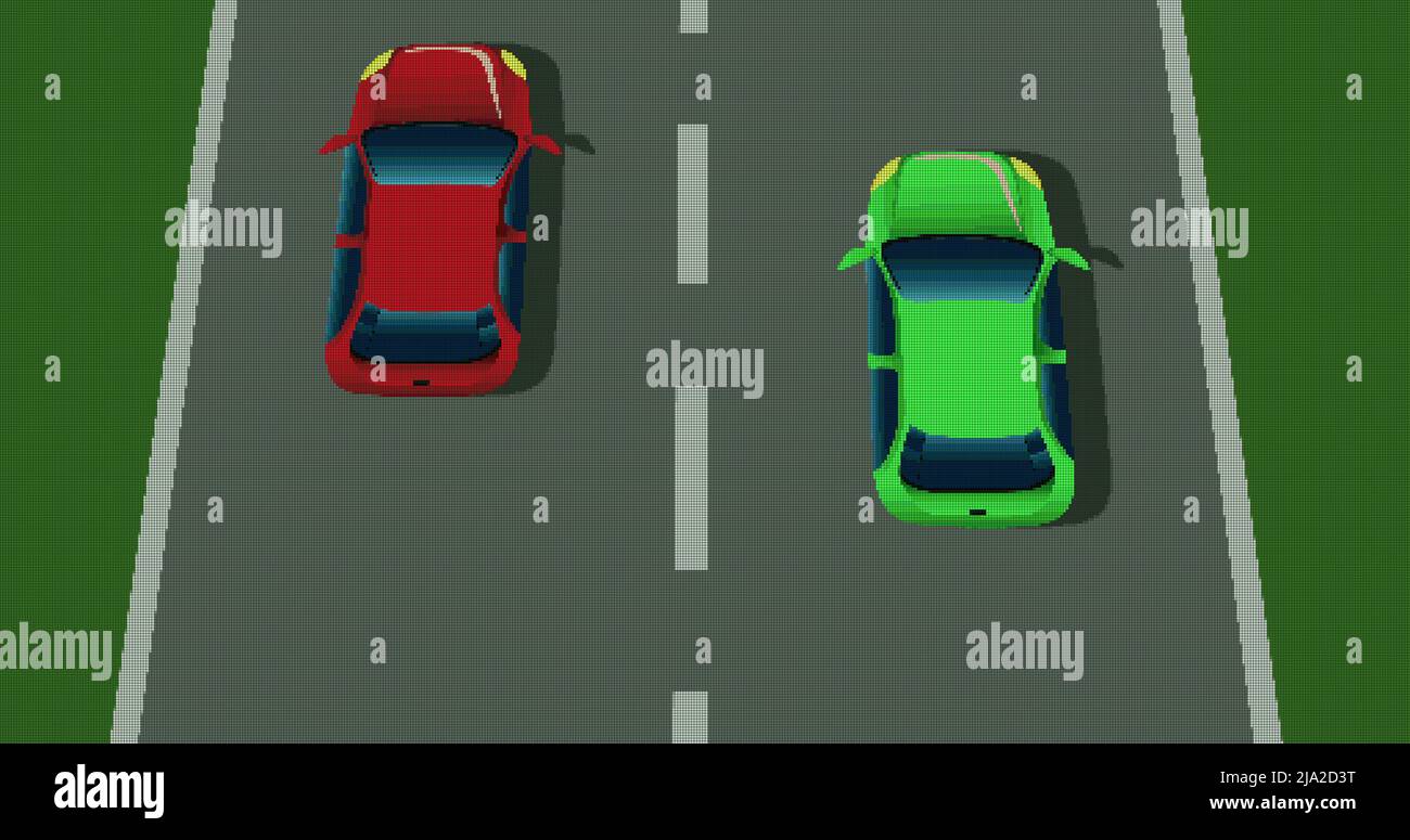 Image of image game screen with cars racing on moving street Stock ...