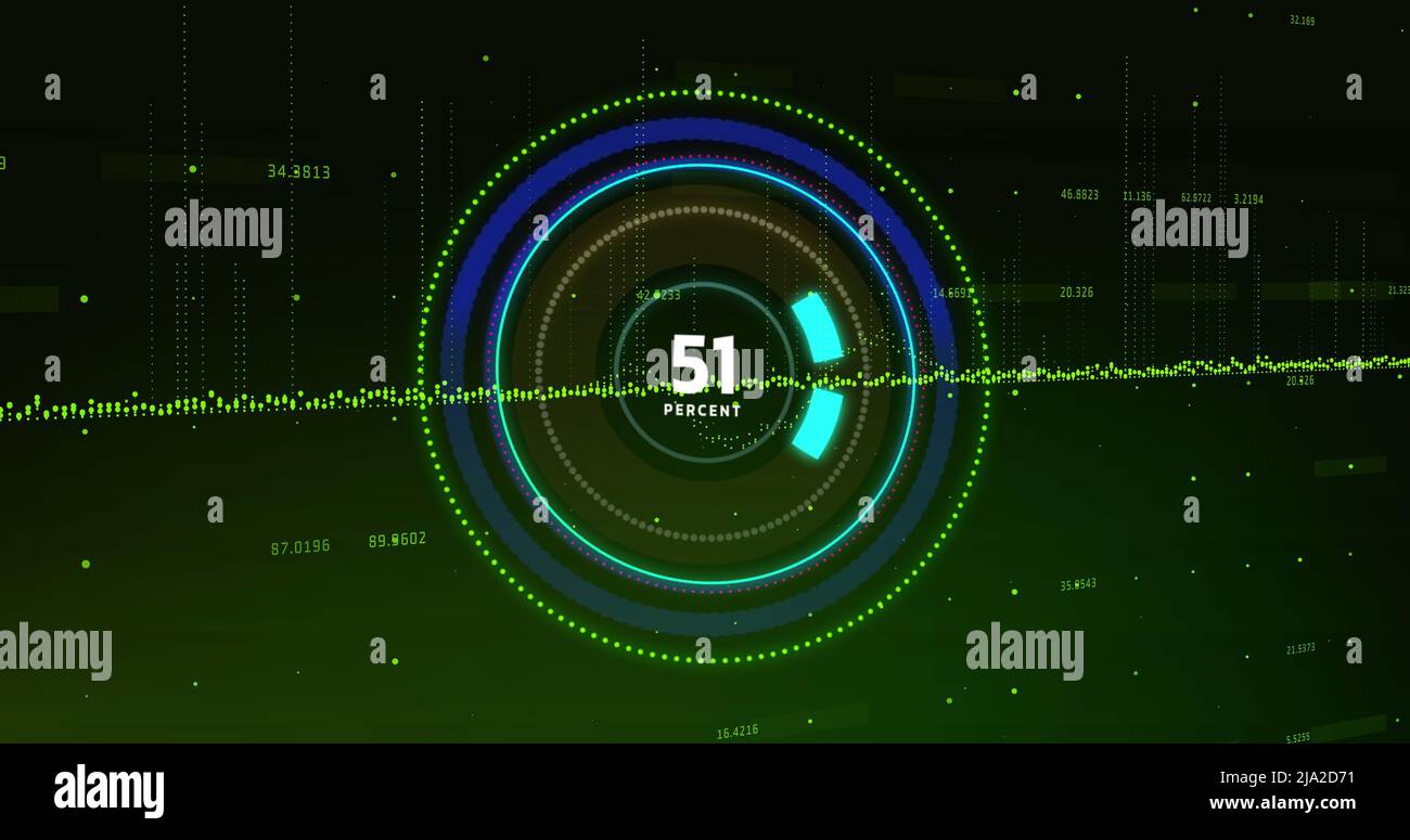 Image of processing circle and uploading on black background with green ...