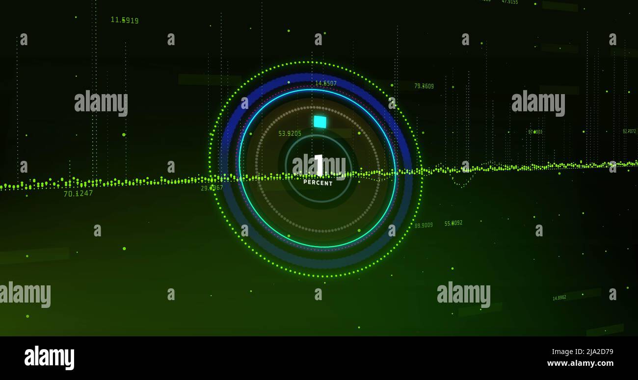 Image of processing circle and uploading on black background with green ...