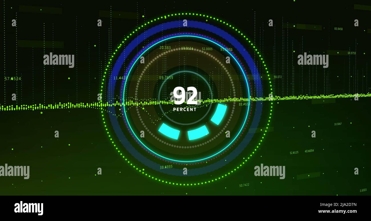 Image of processing circle and uploading on black background with green ...
