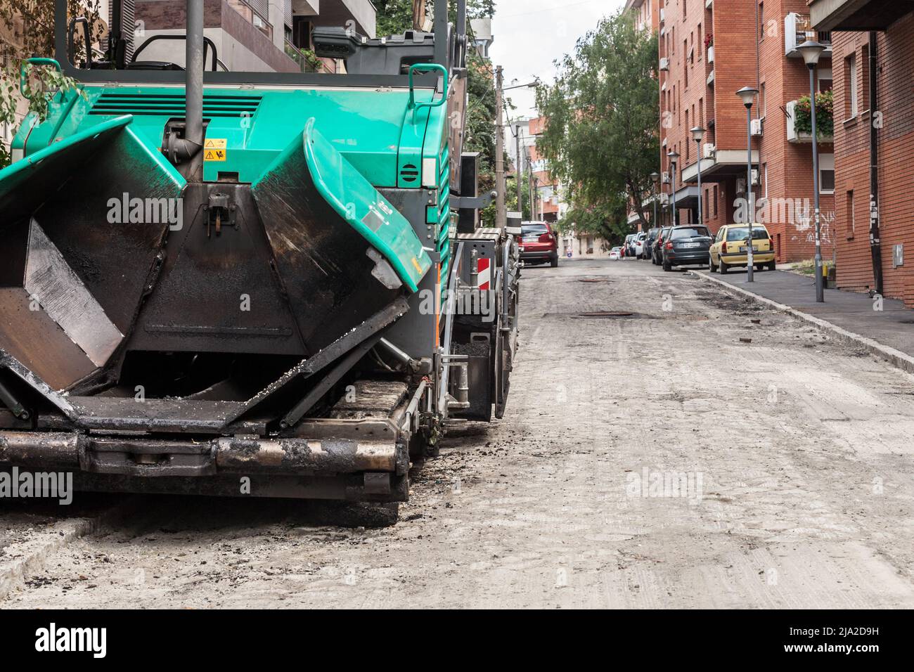 Picture of an asphalt spreader machine on standby in Belgrade, Serbia ...