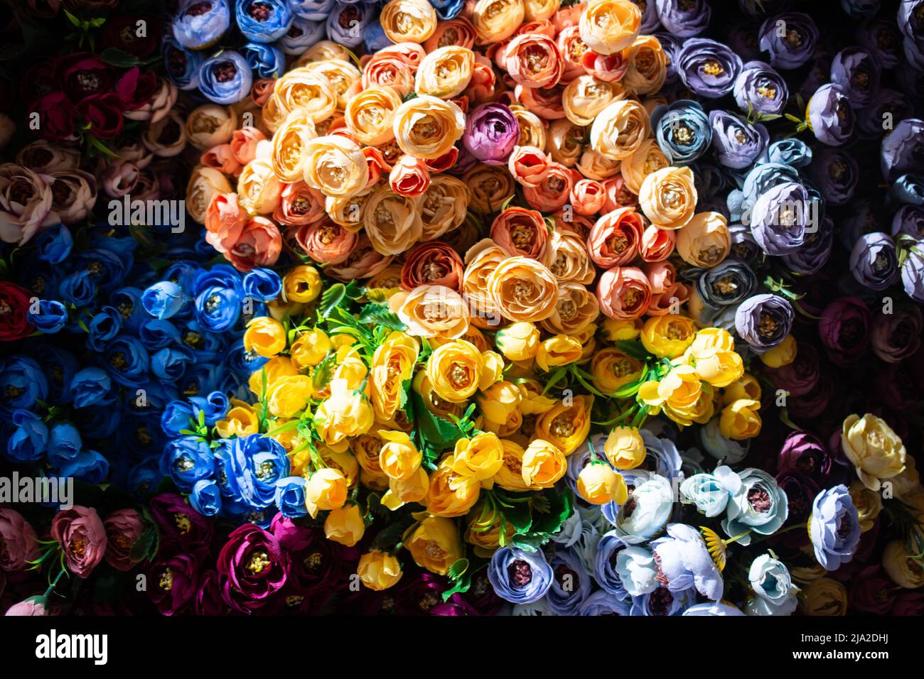Floral art made of colorful artificial roses in view Stock Photo - Alamy