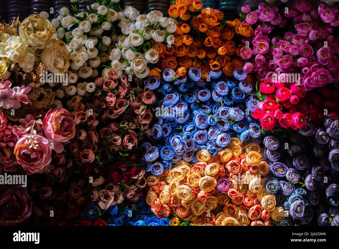 Floral art made of colorful artificial roses in view Stock Photo - Alamy
