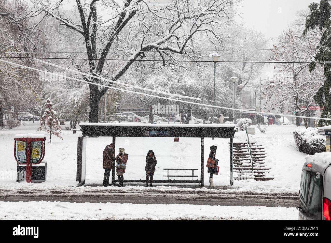 Picture of a belgrade street covered in snow during a snowstorm of ...