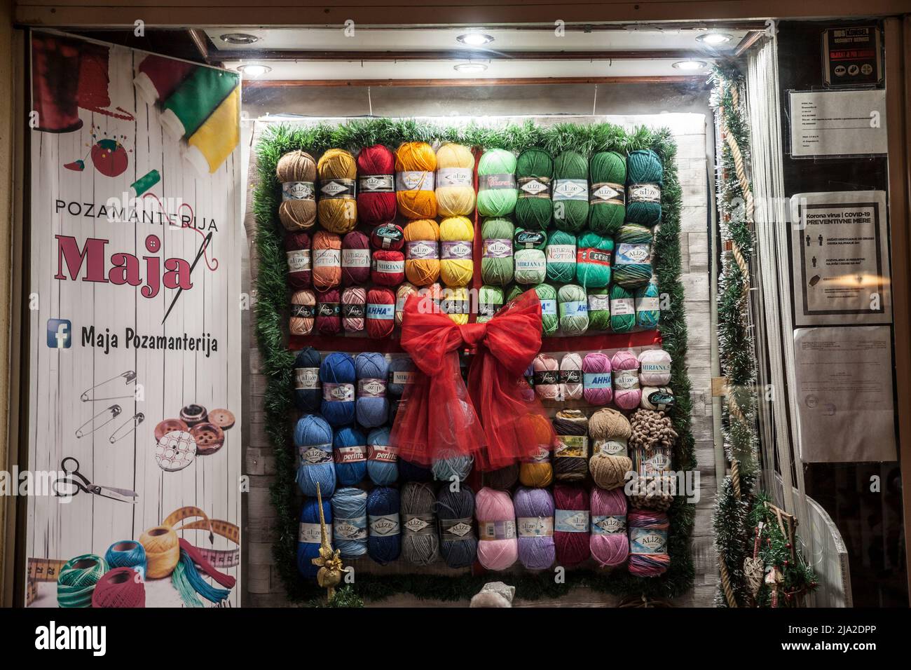 Picture of a shop window of a store selling yarn and bals of wool in ...