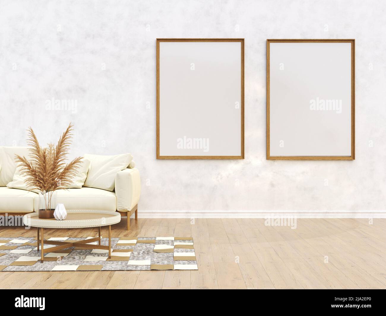 Mock up poster frames with patchwork carpet in modern interior background 3D render 3D ...