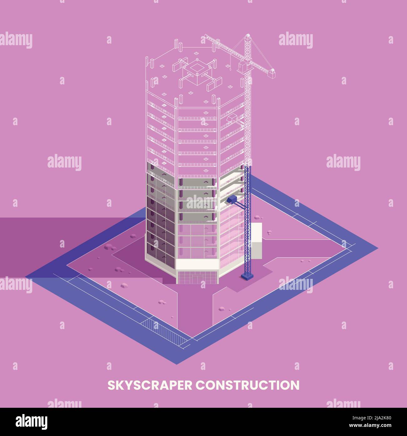 Skyscraper construction isometric concept with building and preparation ...