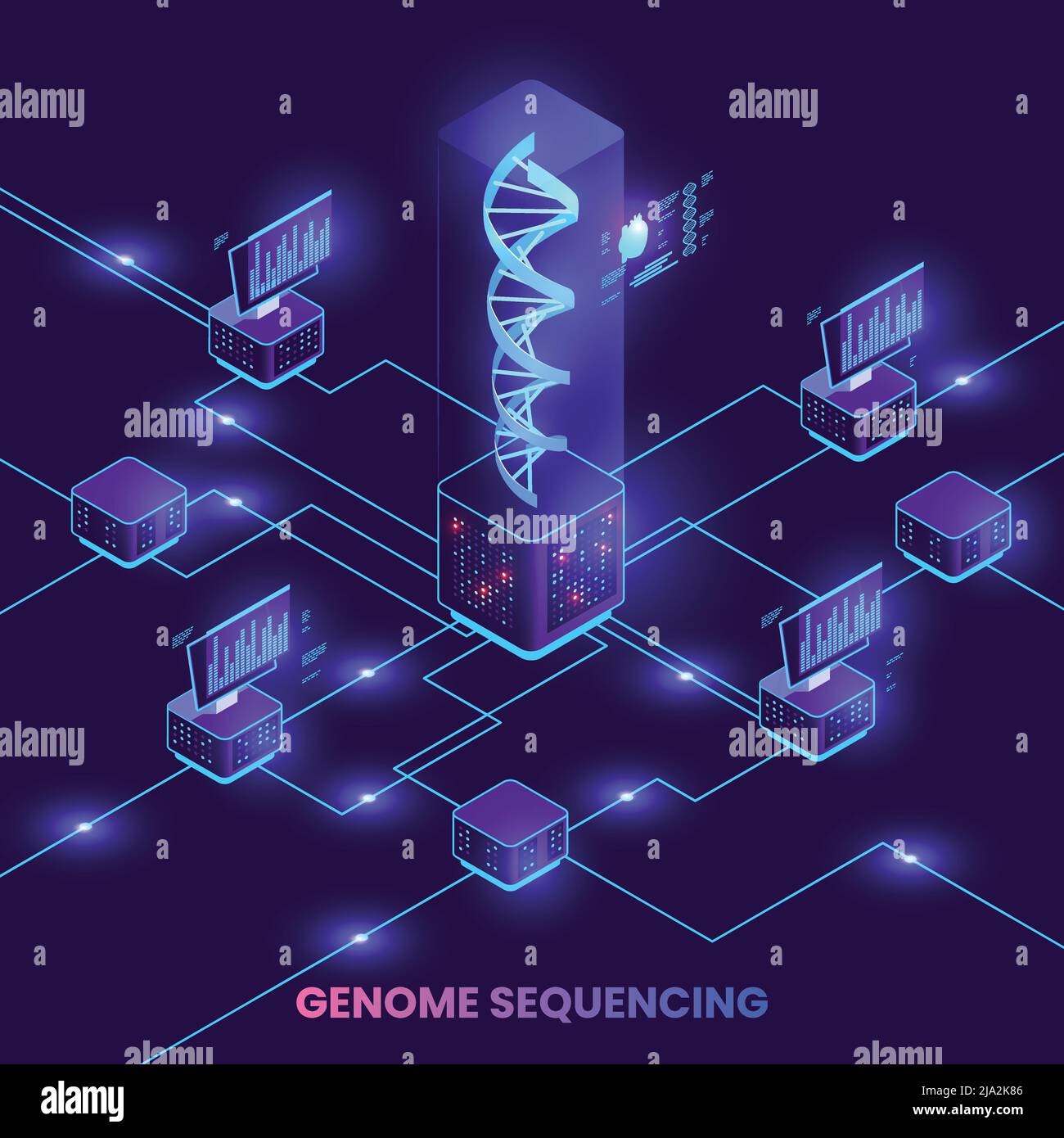 Genetic engineering isometric composition with genome research symbols ...