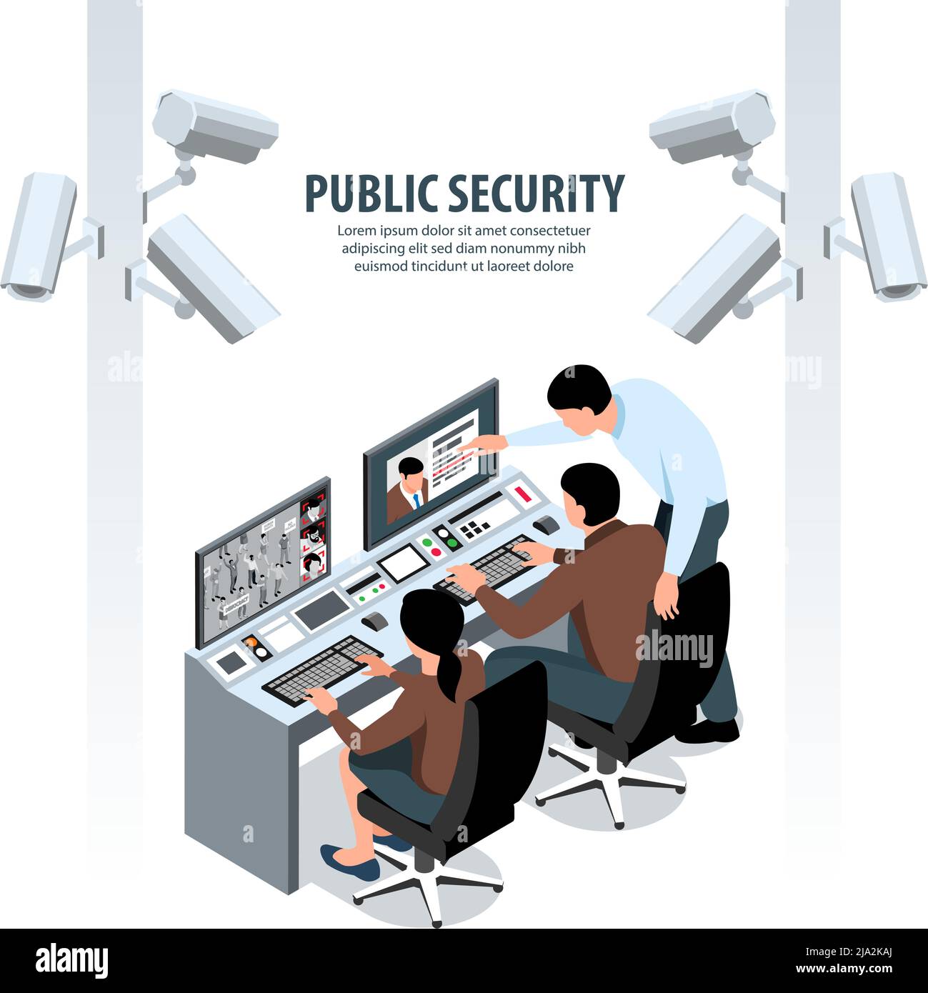 Isometric public security background with editable text images of ...
