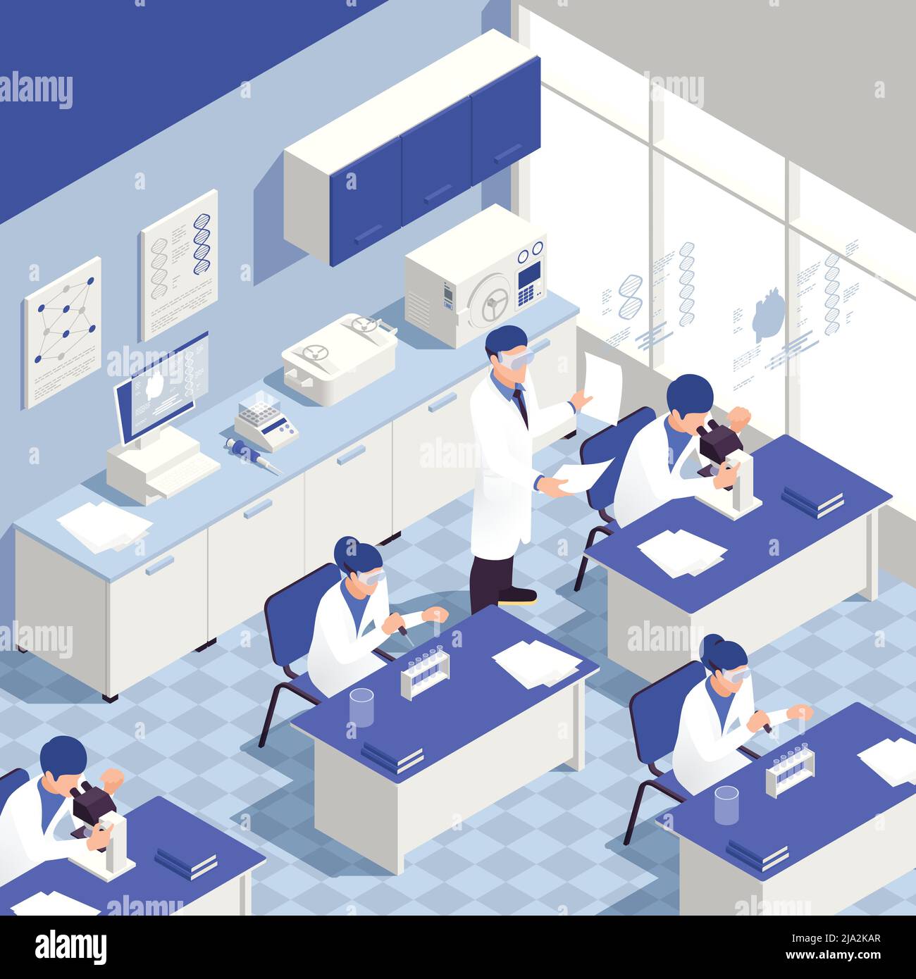 Genetic engineering laboratory isometric background with genome ...