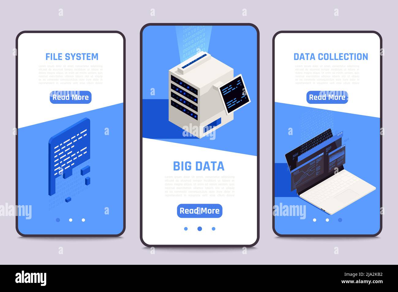 Big data analysis isometric vertical banners set with collection ...