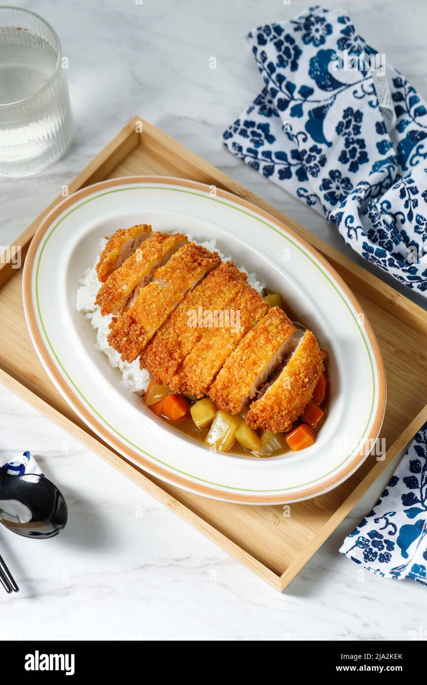 Crispy Fried Pork Cutlet with Curry Rice and Soup, Japanese Food. Top ...