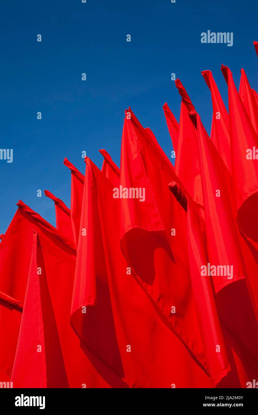 old fabric flags for decorating the streets during the holidays ...