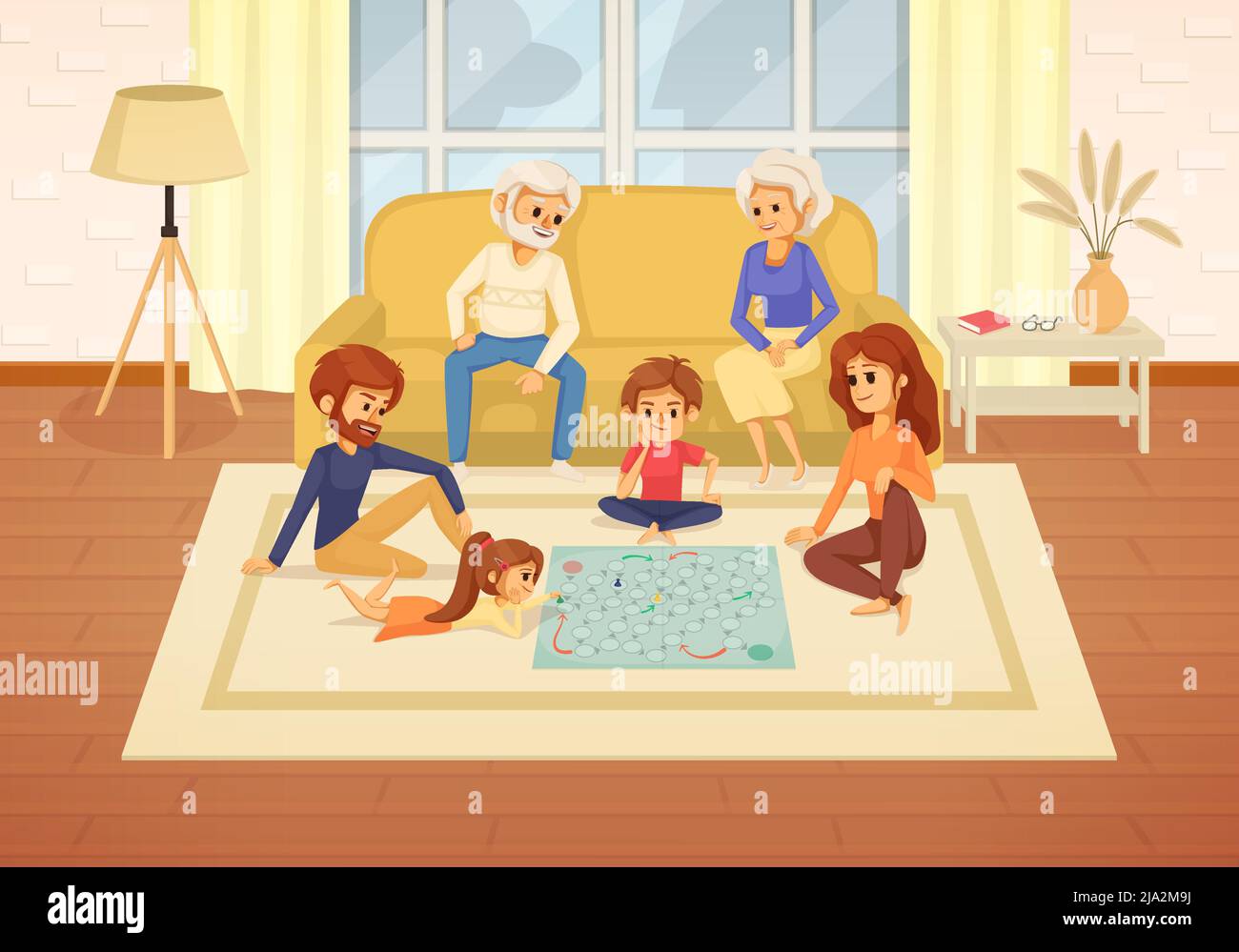 Family holidays cartoon composition the whole family gathered in the ...