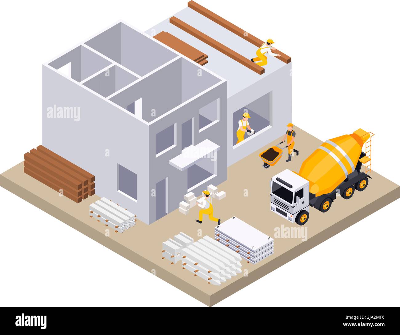 Construction and building isometric concept with engineers and workers ...