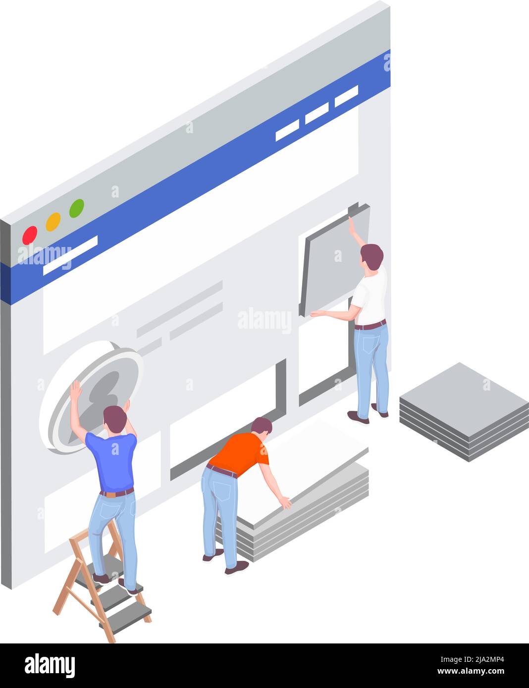 Social network isometric icons composition with human characters moving ...