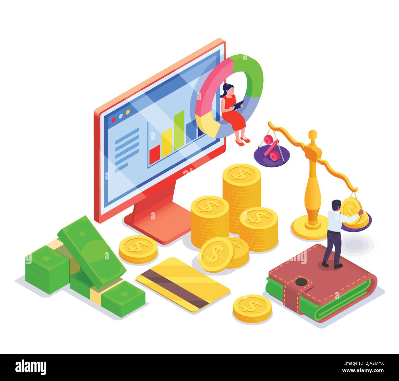 Financial education literacy isometric concept abstract situation of ...