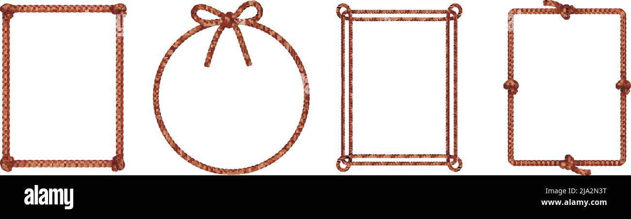 Rectangular and round natural rope frames realistic horizontal set with ...