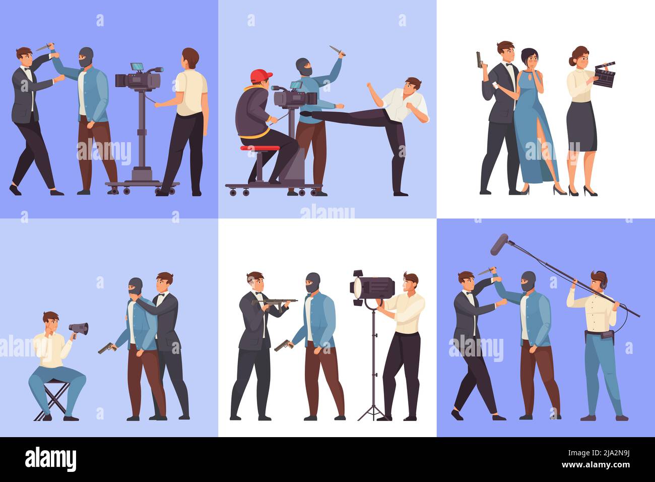 Movie production six flat square compositions of filmmaking with ...