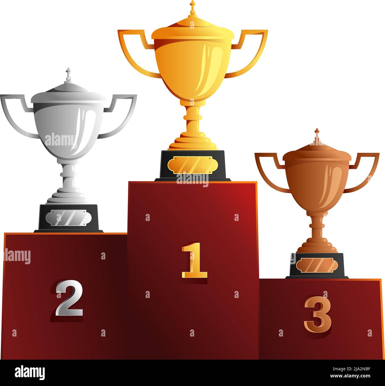 Cups medals reward on pedestal composition with winners podium image ...