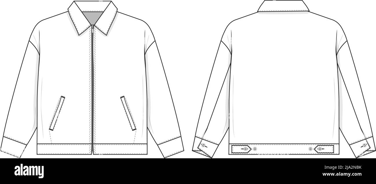 Zip work trucker jacket collared flat technical drawing illustration ...