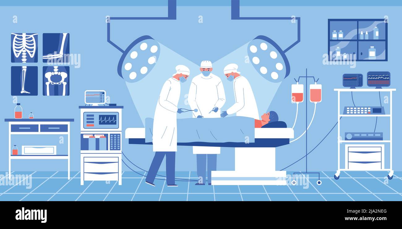 Hospital operation with indoor view of surgery room with medical ...