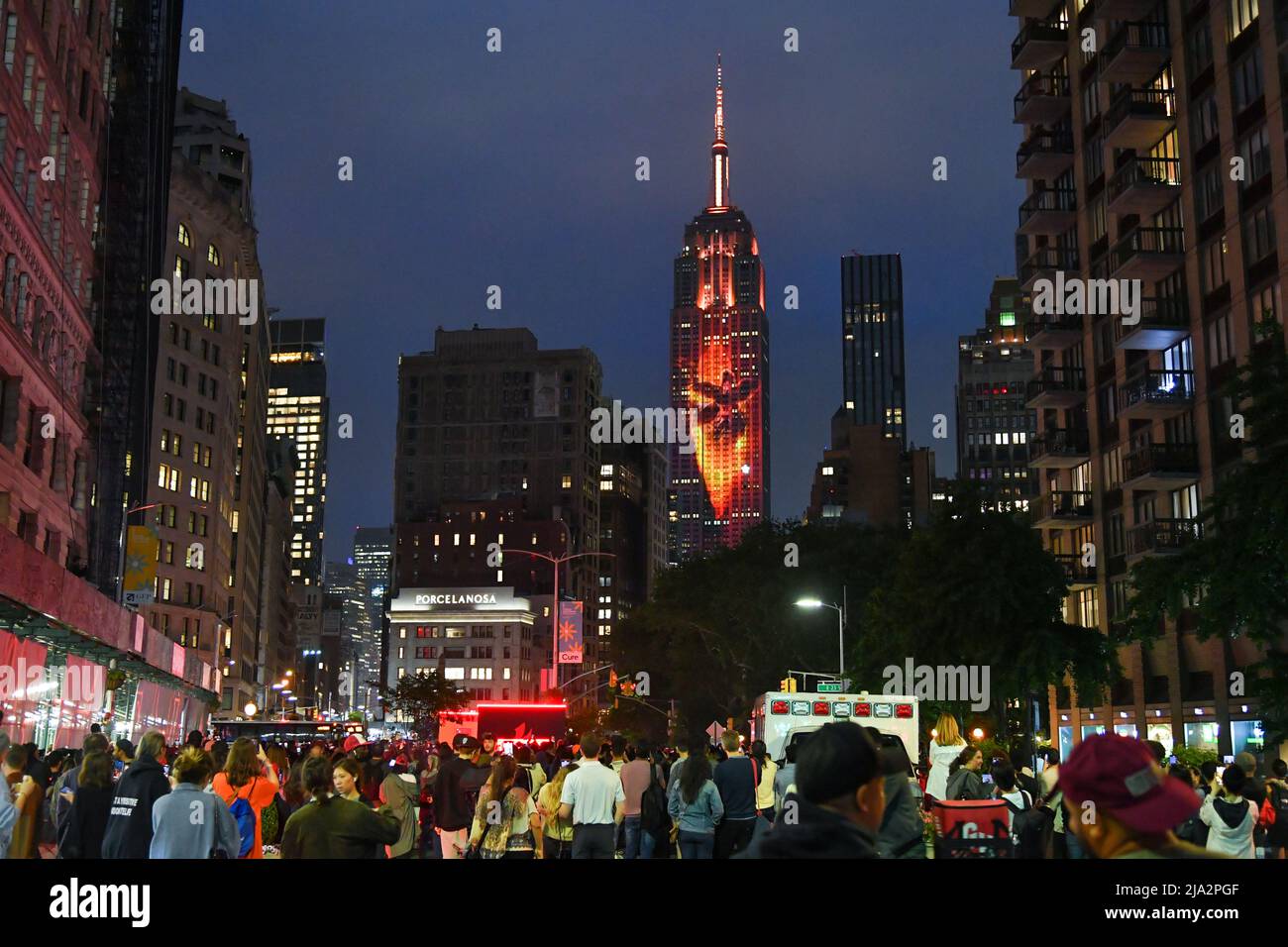 Scenes from the television show 'Stranger Things' are projected on the ...