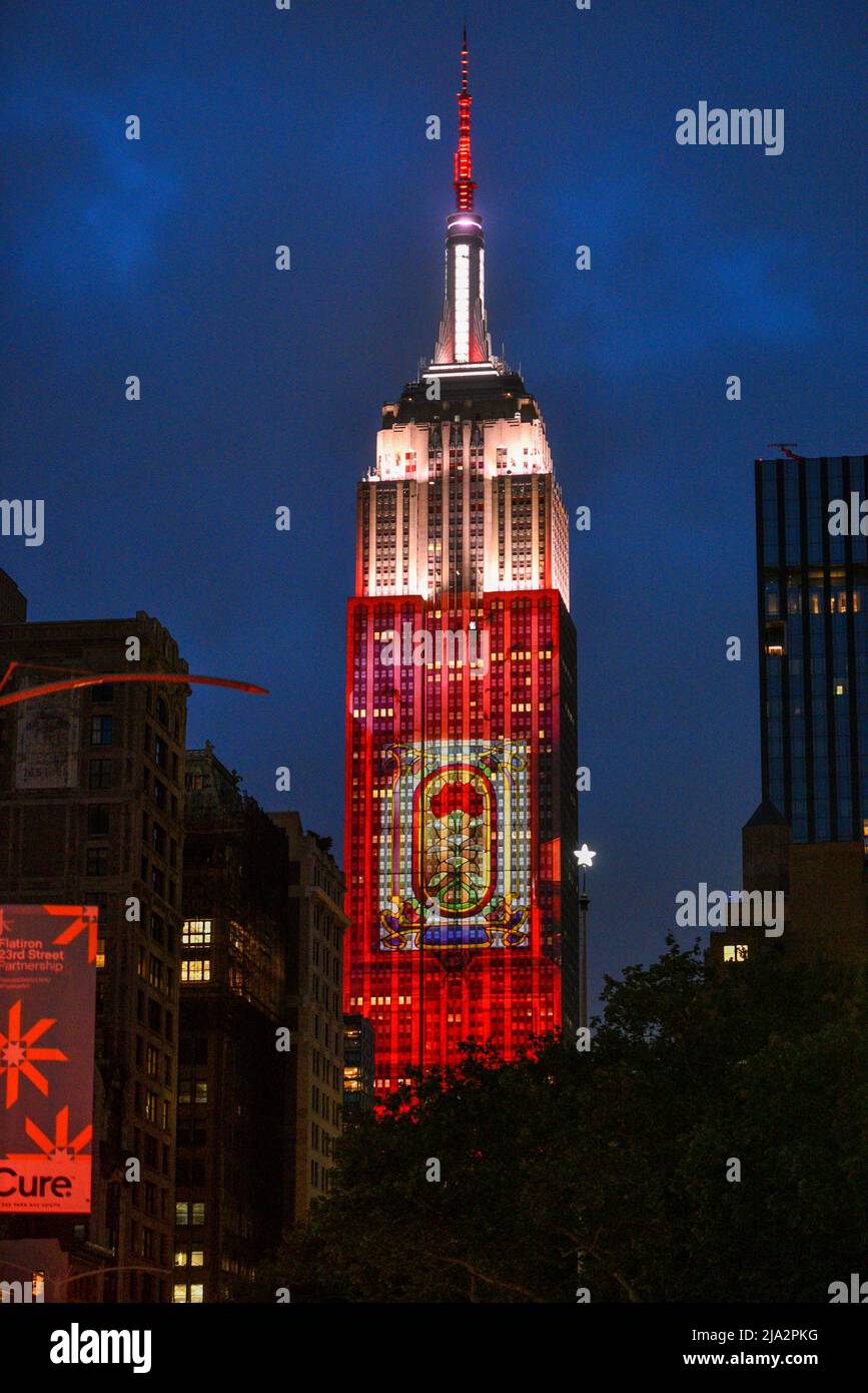 Scenes from the television show 'Stranger Things' are projected on the ...