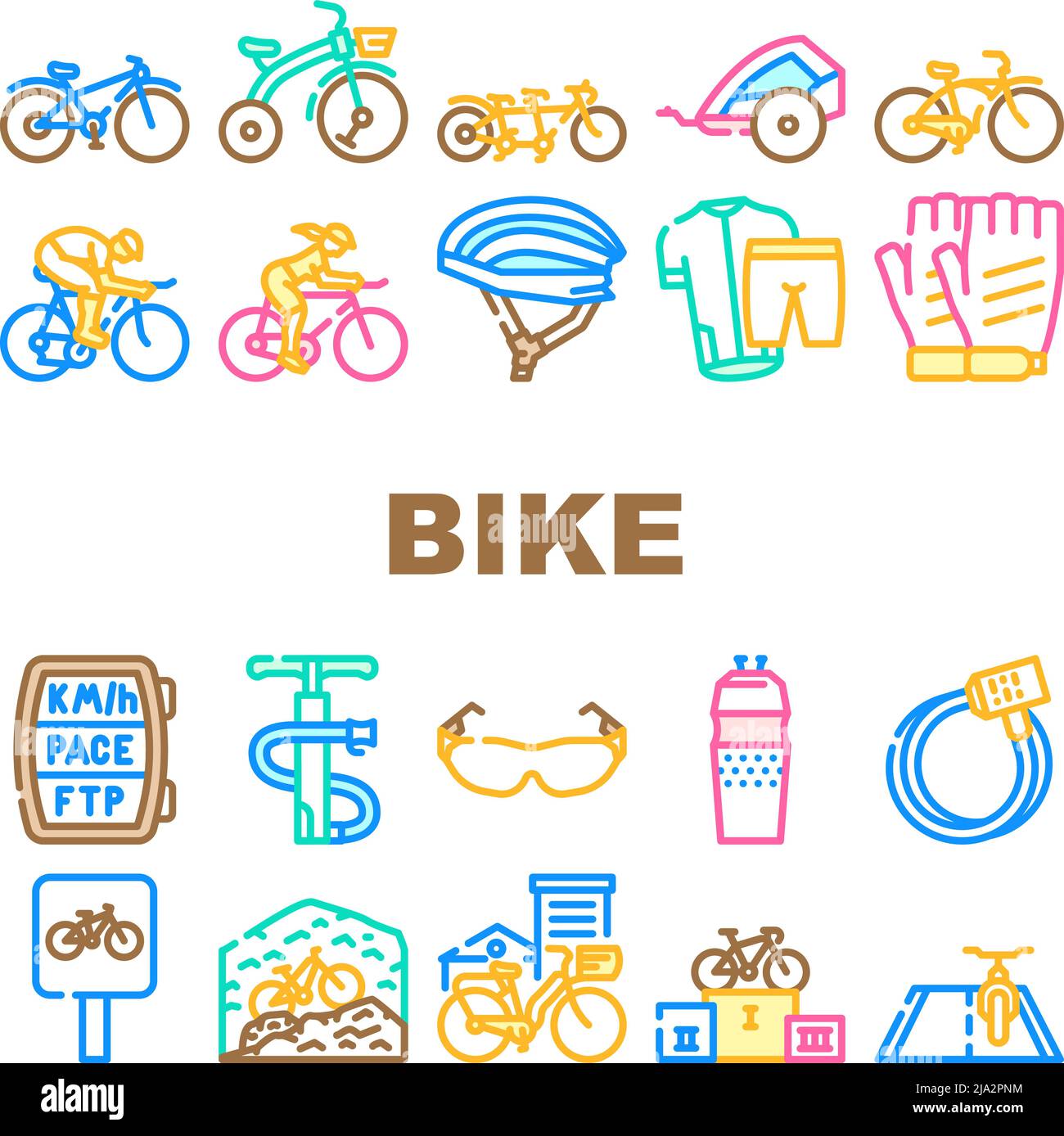 Bike Transport And Accessories Icons Set Vector Stock Vector Image ...