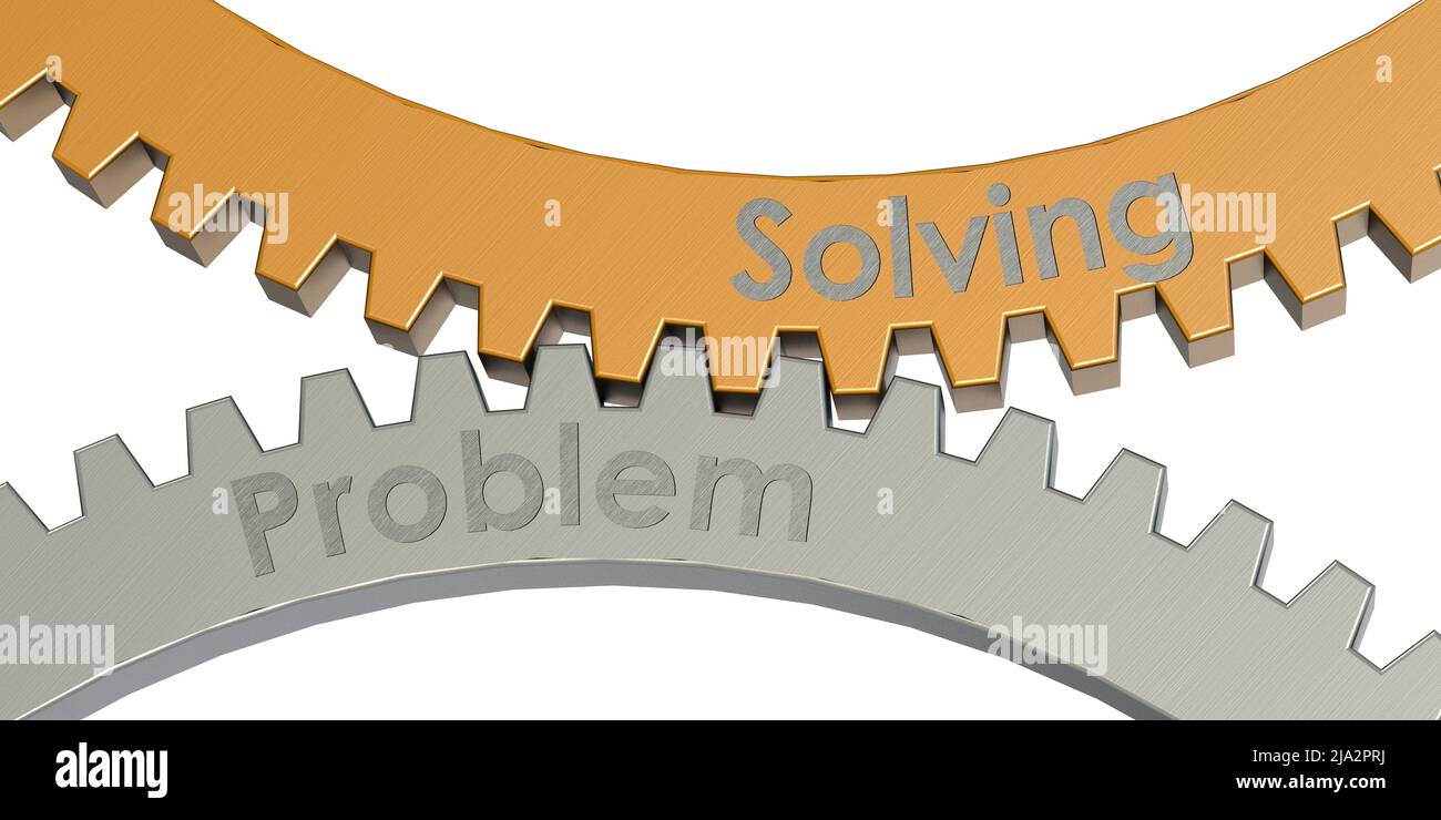 Problem solving word on engaged gear wheels, 3d rendering Stock Photo ...