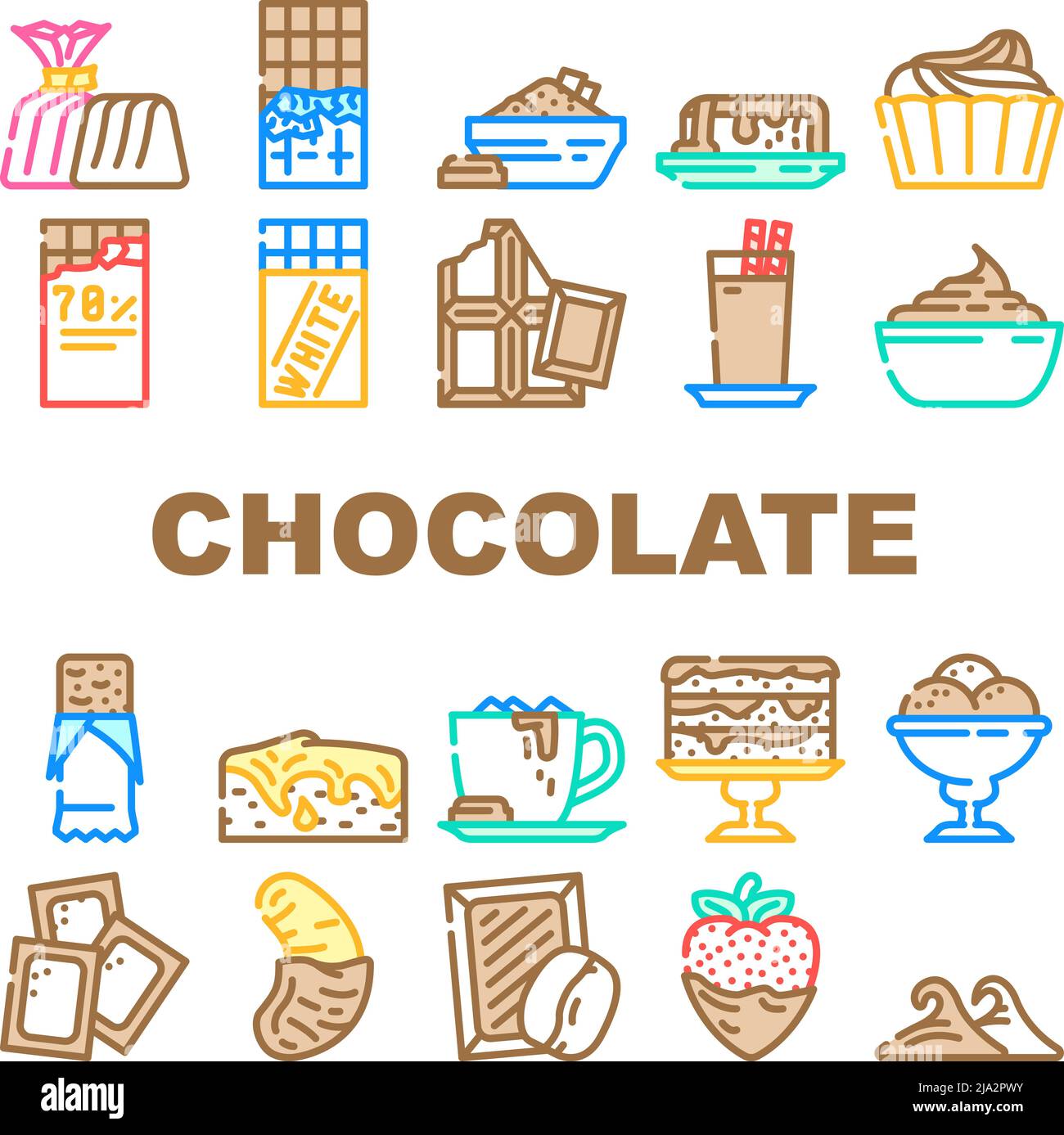 Chocolate Sweet Food And Drink Icons Set Vector Stock Vector Image ...