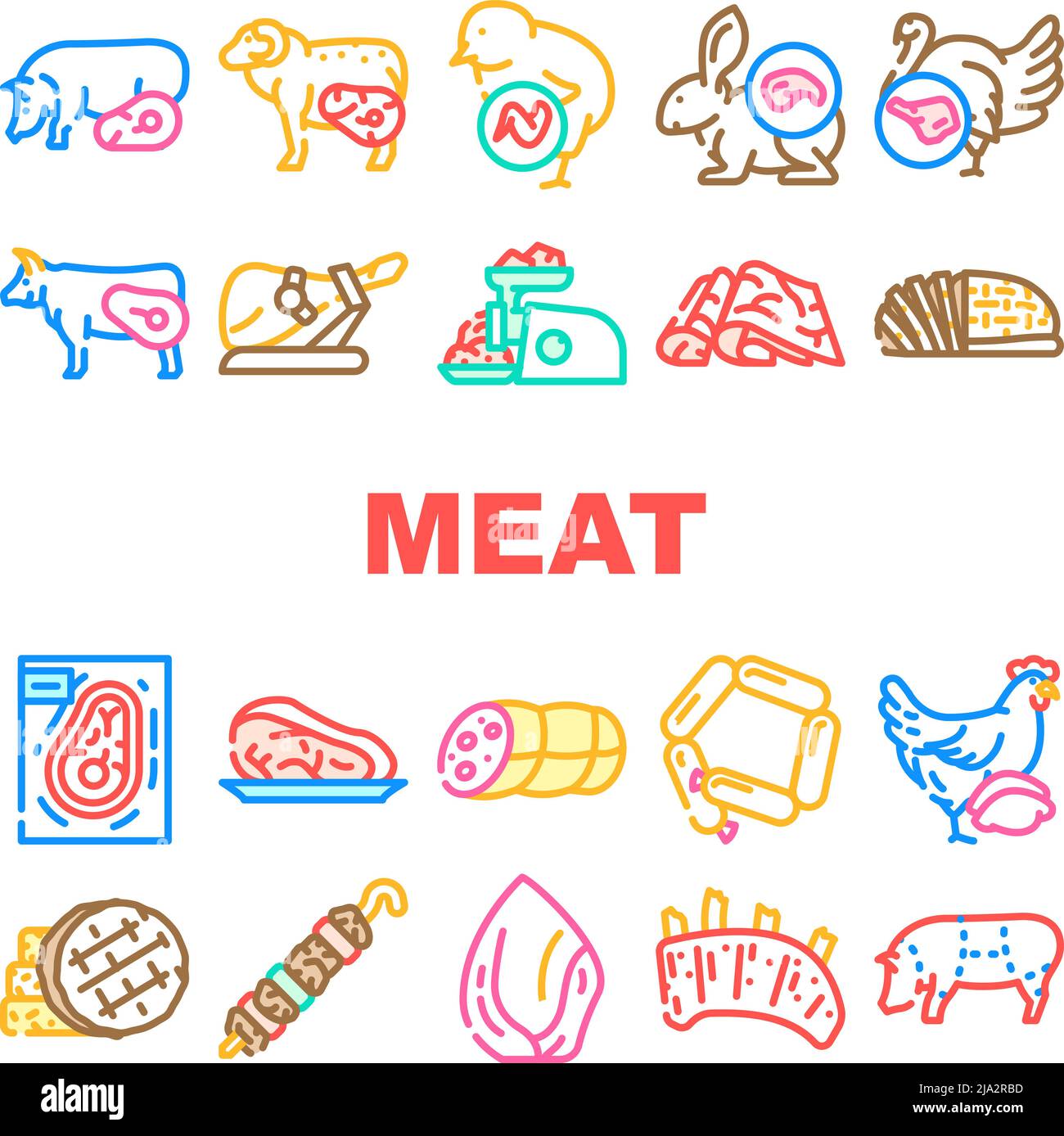 Meat Raw Food Domestic Animal Icons Set Vector Stock Vector Image & Art ...