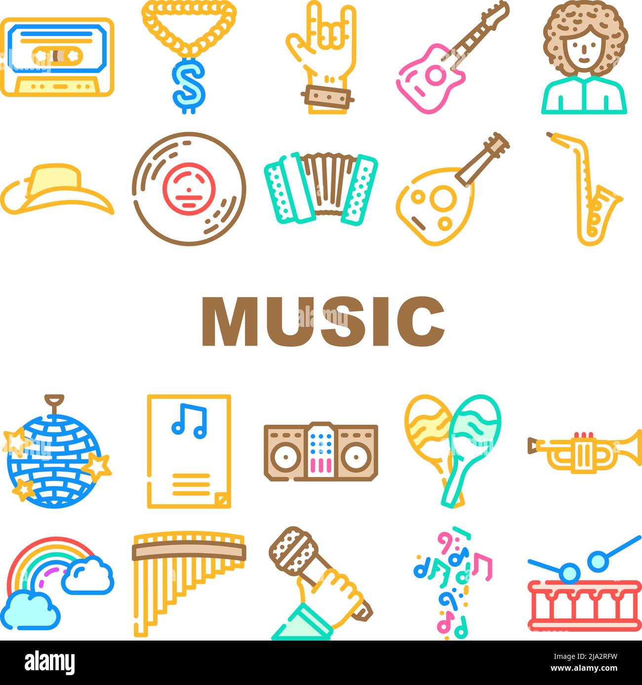 Music Genres Audio Performance Icons Set Vector Stock Vector Image ...