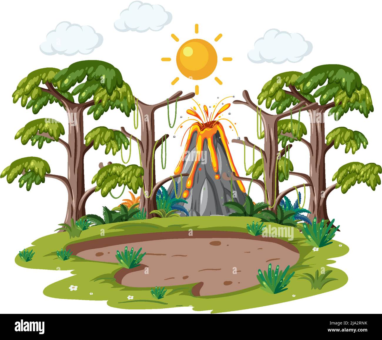Volcano forest lanscape isolated illustration Stock Vector Image & Art ...