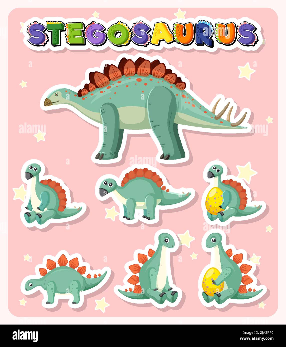 Set Of Cute Stegosaurus Dinosaur Cartoon Characters Illustration Stock Vector Image And Art Alamy