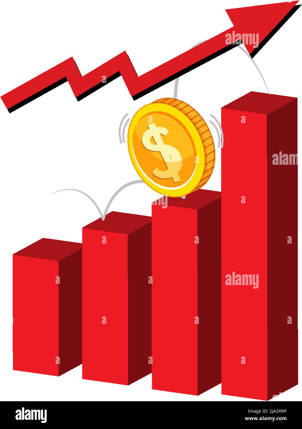 Red bar chart with red arrow going up illustration Stock Vector Image ...