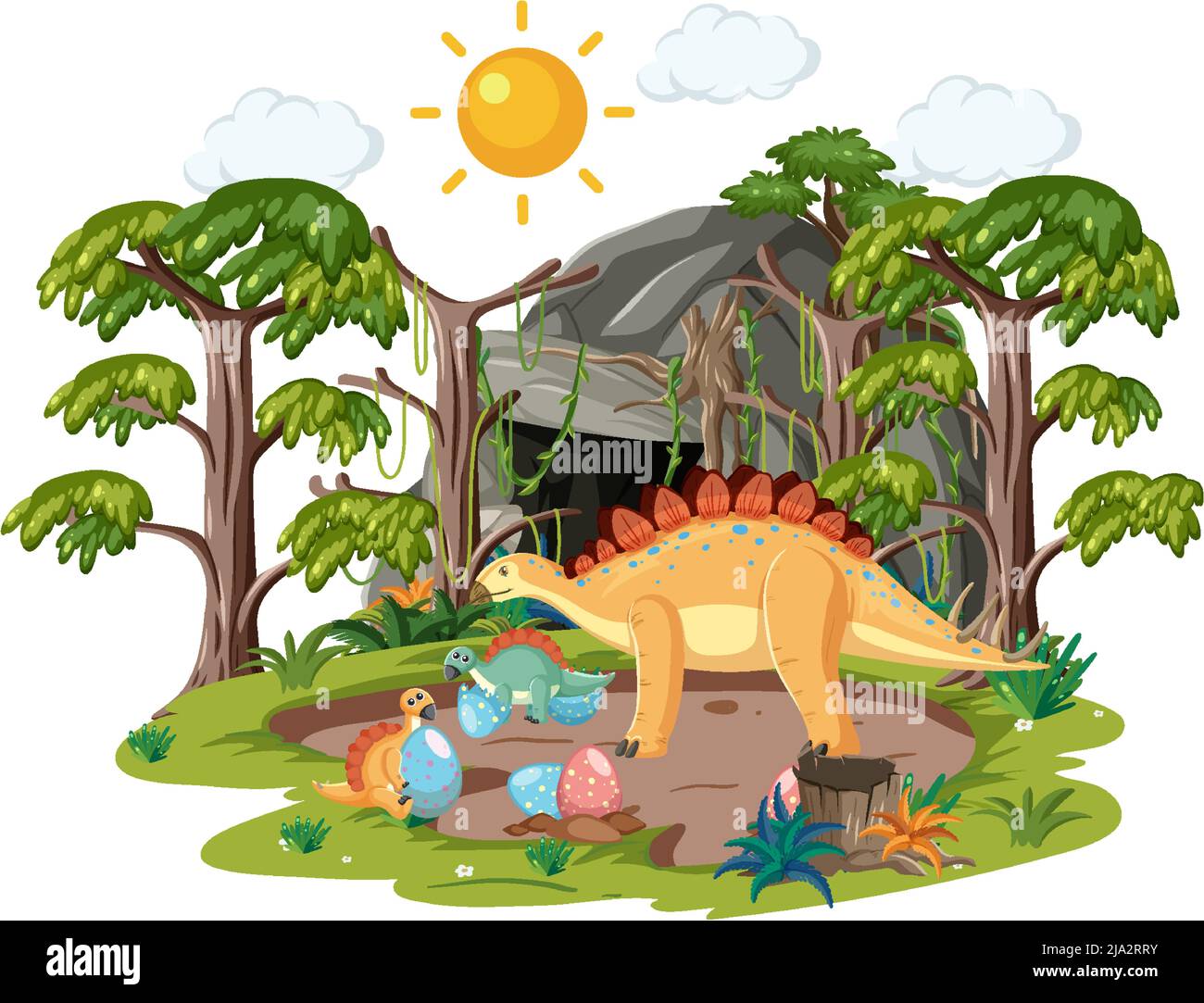 Dinosaur in the forest isolated illustration Stock Vector Image & Art ...