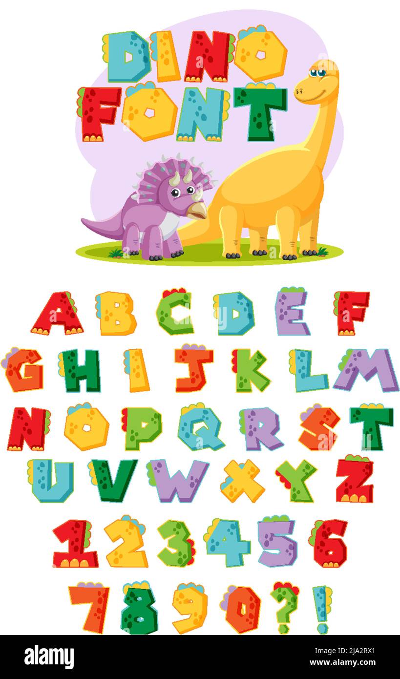English alphabet A-Z with dinosaur cartoon characters illustration ...