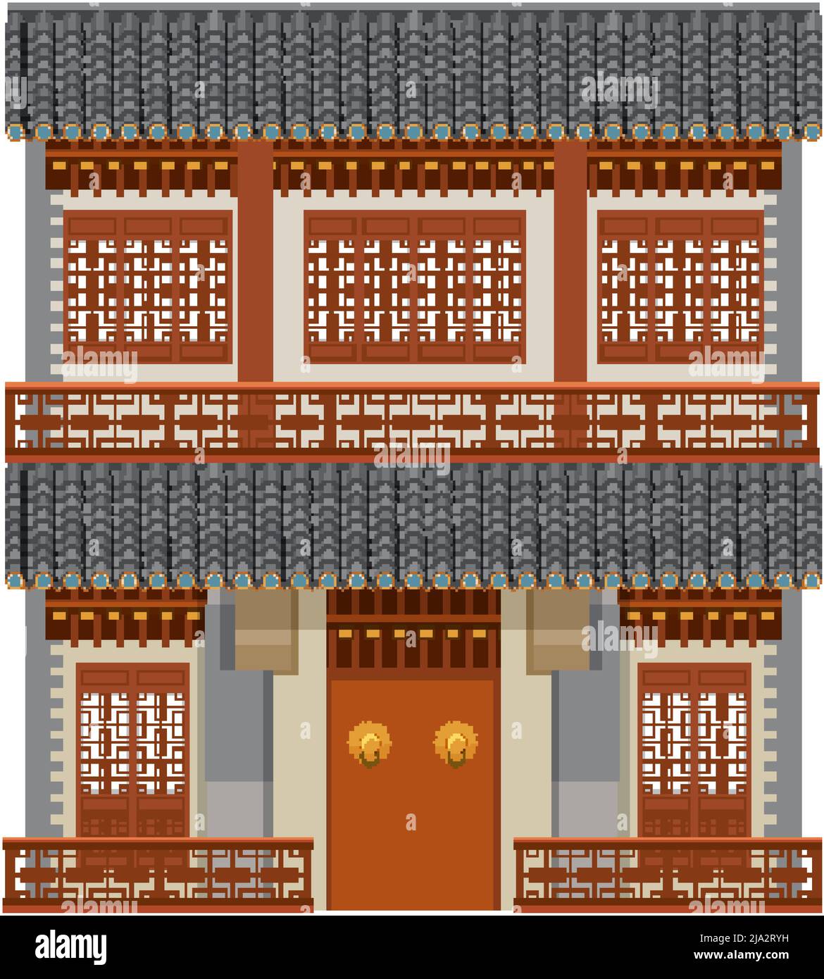 Chinese traditional building on white background illustration Stock ...