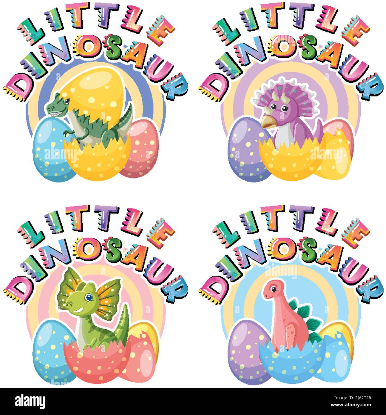 Little dinosaur word logo with cute dinosaurs illustration Stock Vector ...