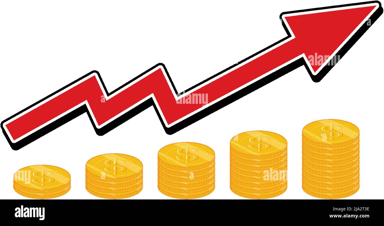 Red arrow going up with coin stacks illustration Stock Vector Image ...