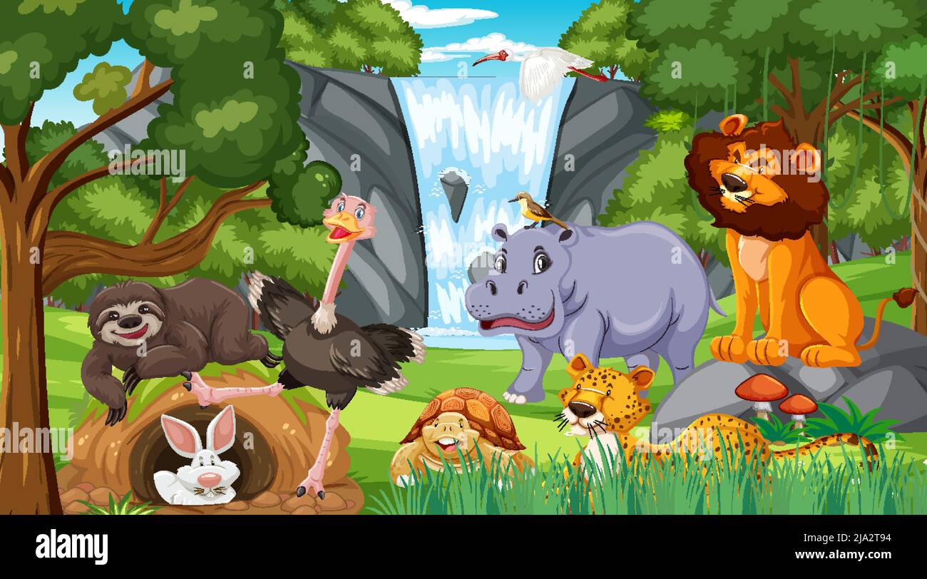 Cartoon wild animals in the forest illustration Stock Vector Image ...