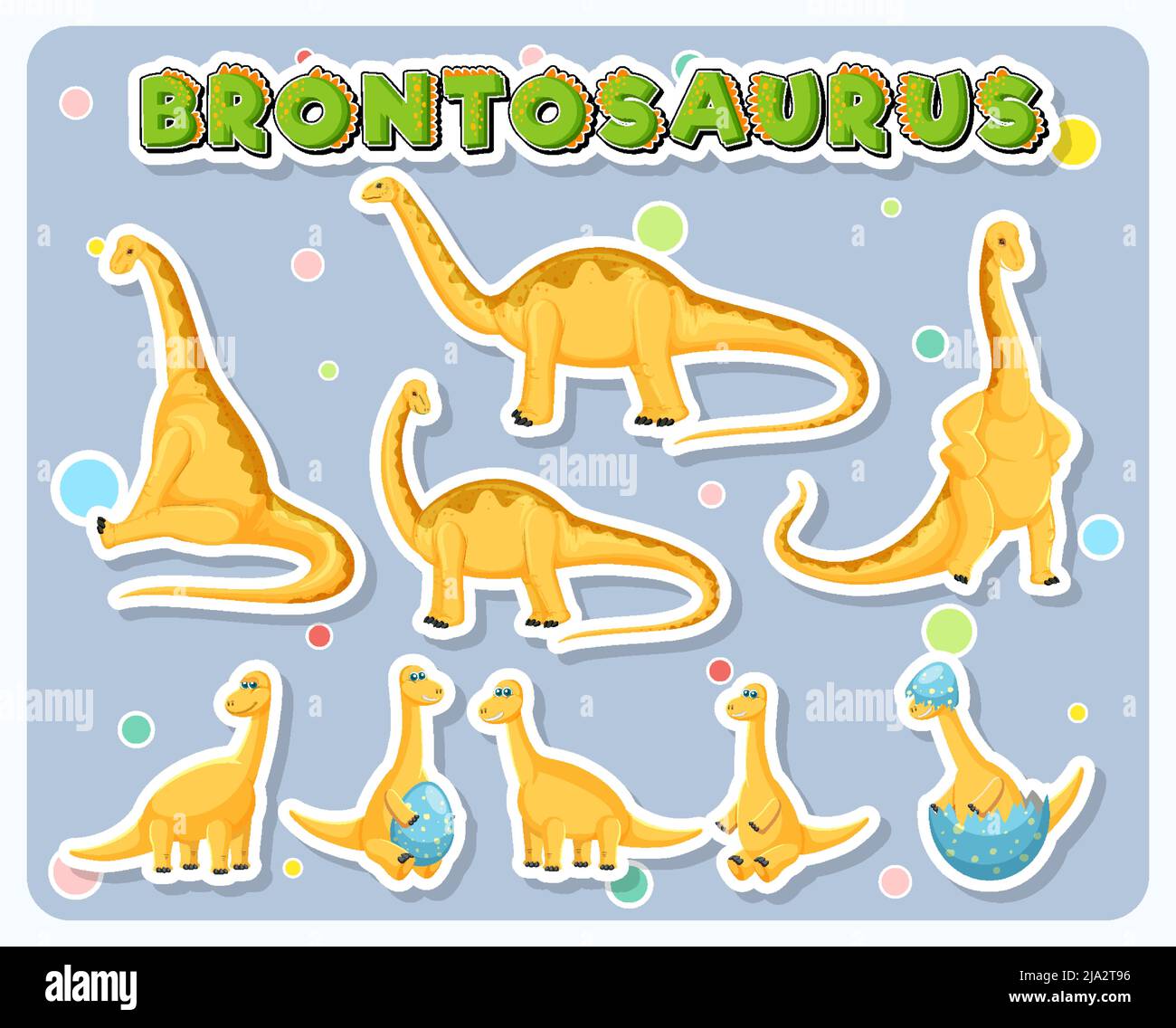 Set of cute brontosaurus dinosaur cartoon characters illustration Stock ...