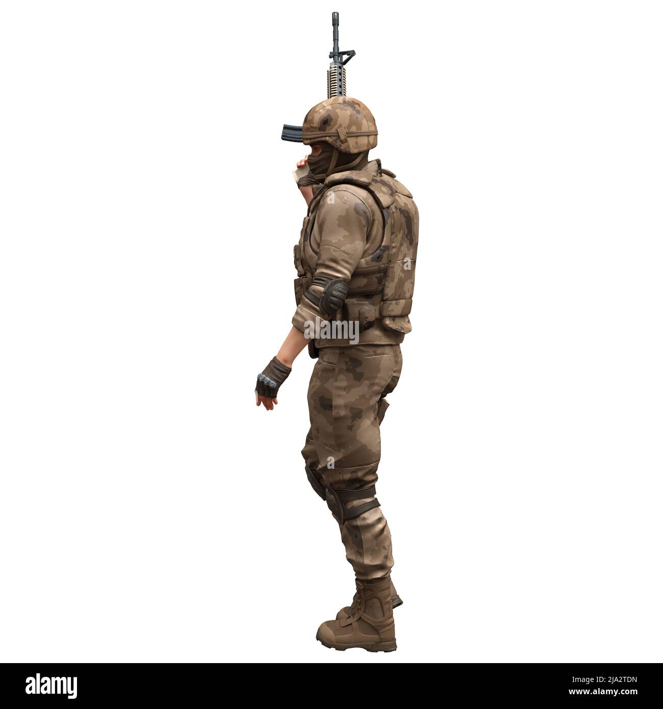 3D illustration soldier with a machine gun isolated white background ...