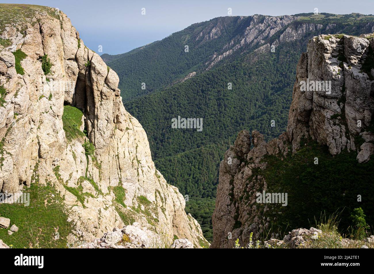Panorama in a mountainous area in summer. Landscape with mountains ...