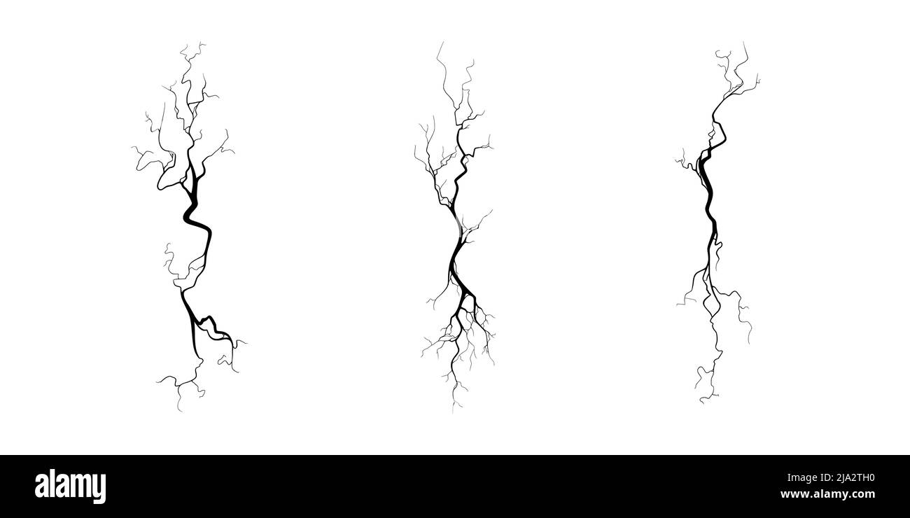 Crack on concrete or ground due to aging or drought. Set of fissures ...