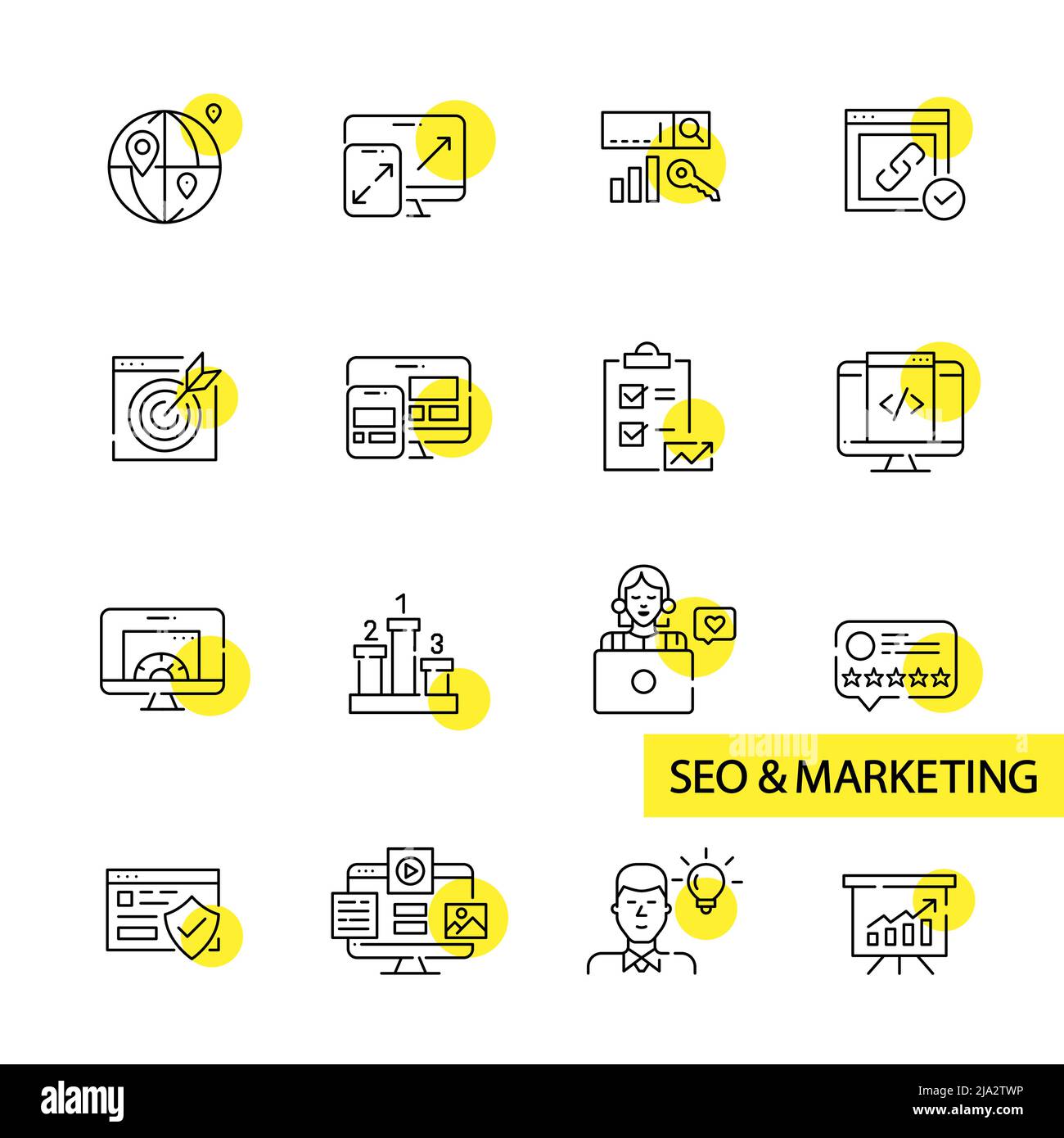 SEO and marketing strategies and tools. Pixel perfect, editable stroke line art icons set Stock ...