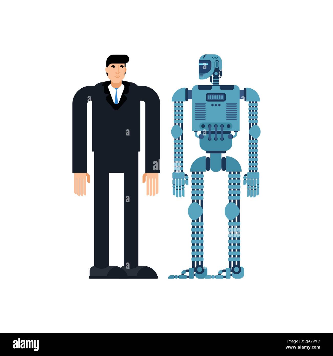 Man and robot. Businessman and cyborg. Robot will replace human Stock ...