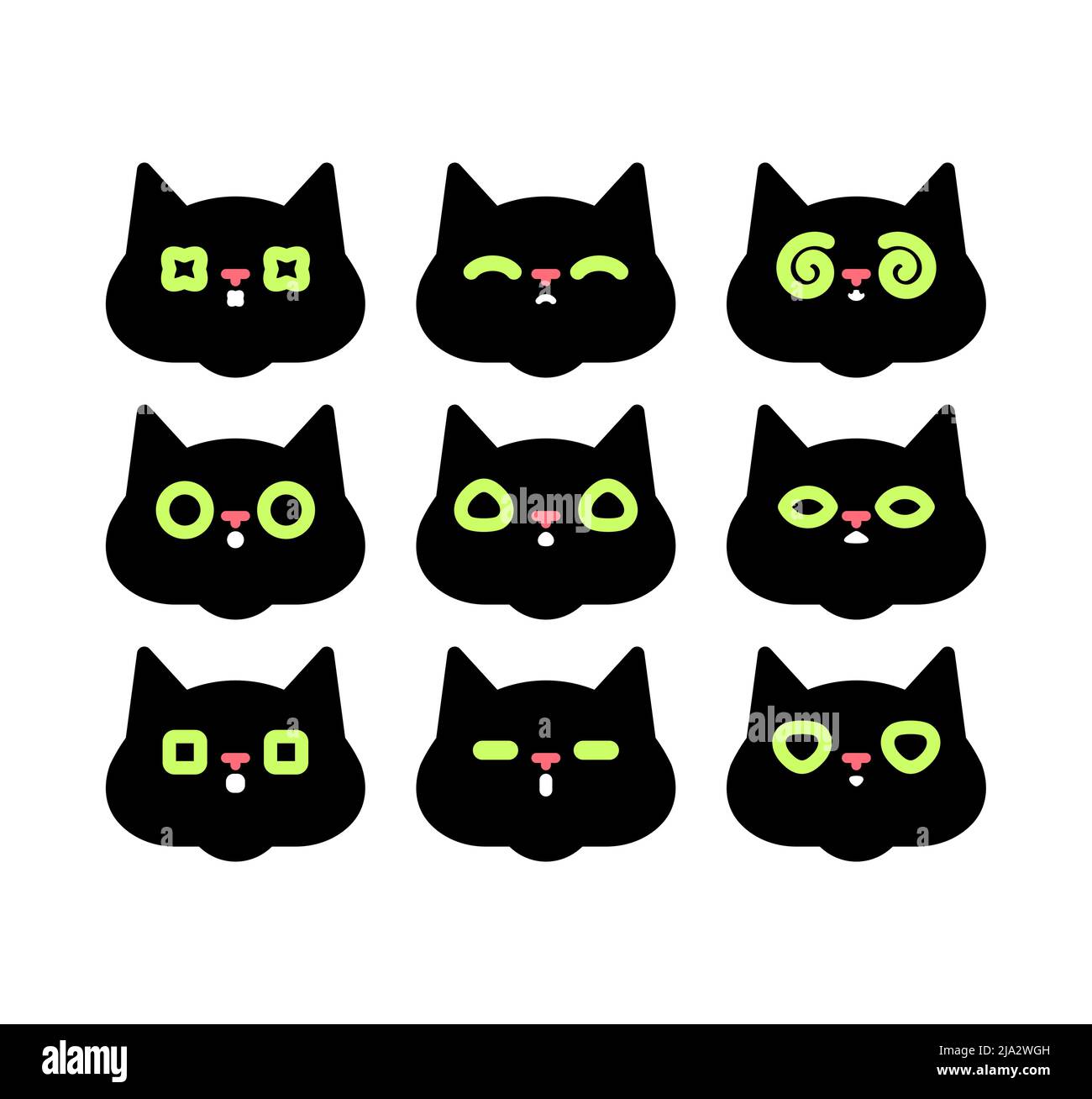 Cat Faces Set Cats Different Face Vector Illustration Stock Vector